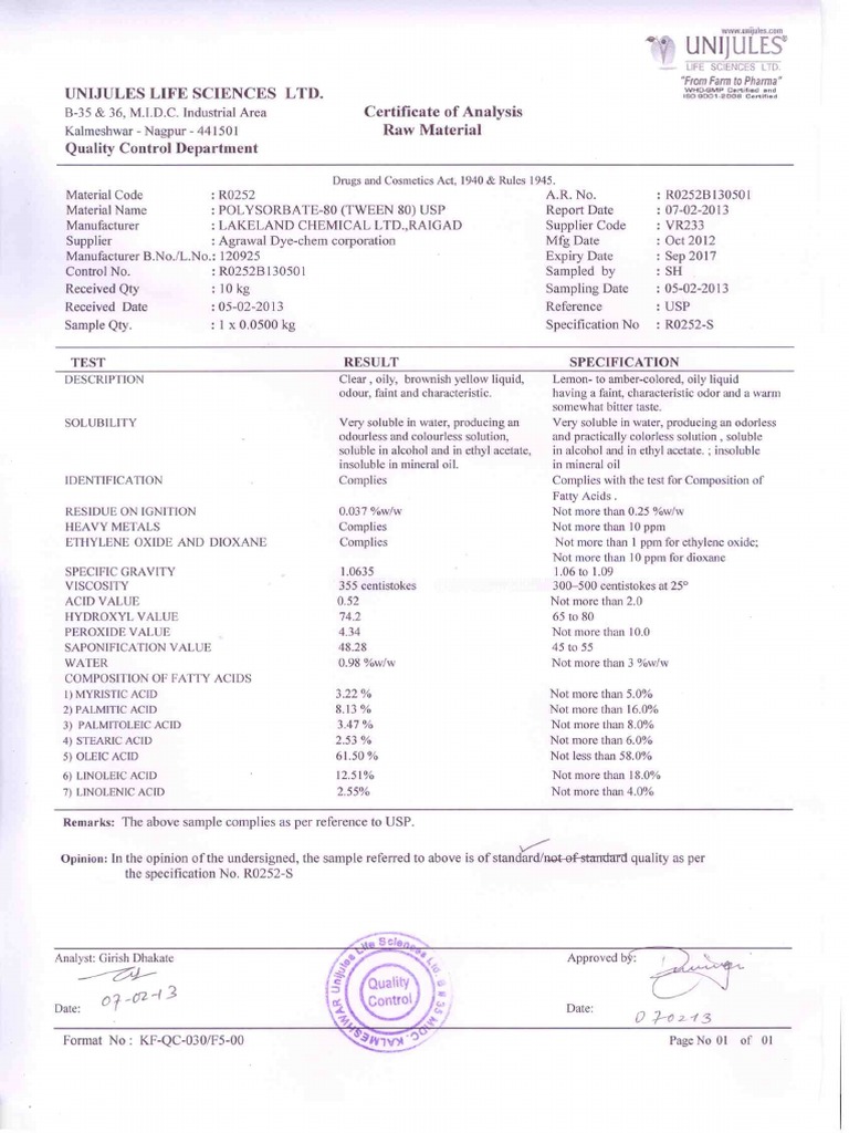 Polysorbate-80 (Tween 80) USP | PDF