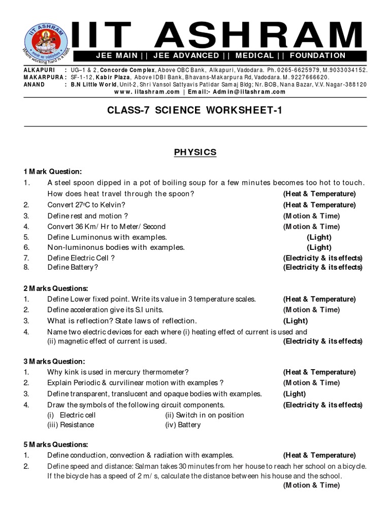 Class 7 Science Worksheet 1 | PDF | Water | Chemistry