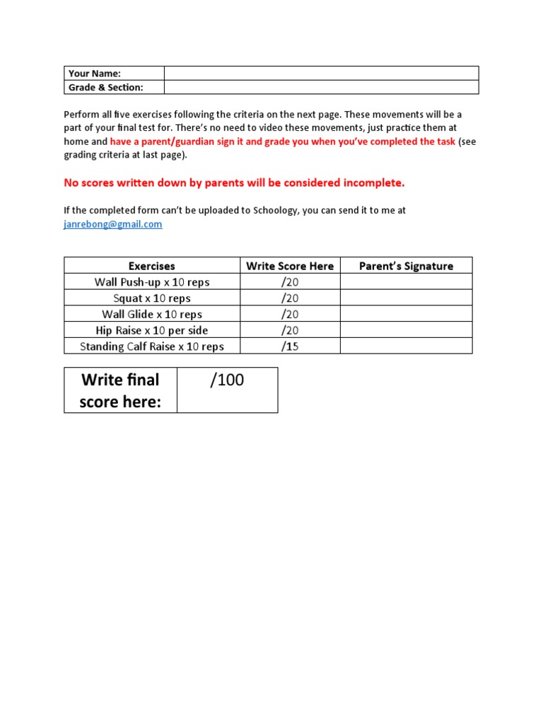 PE Homework Exercises | PDF | Physical Fitness | Human Anatomy