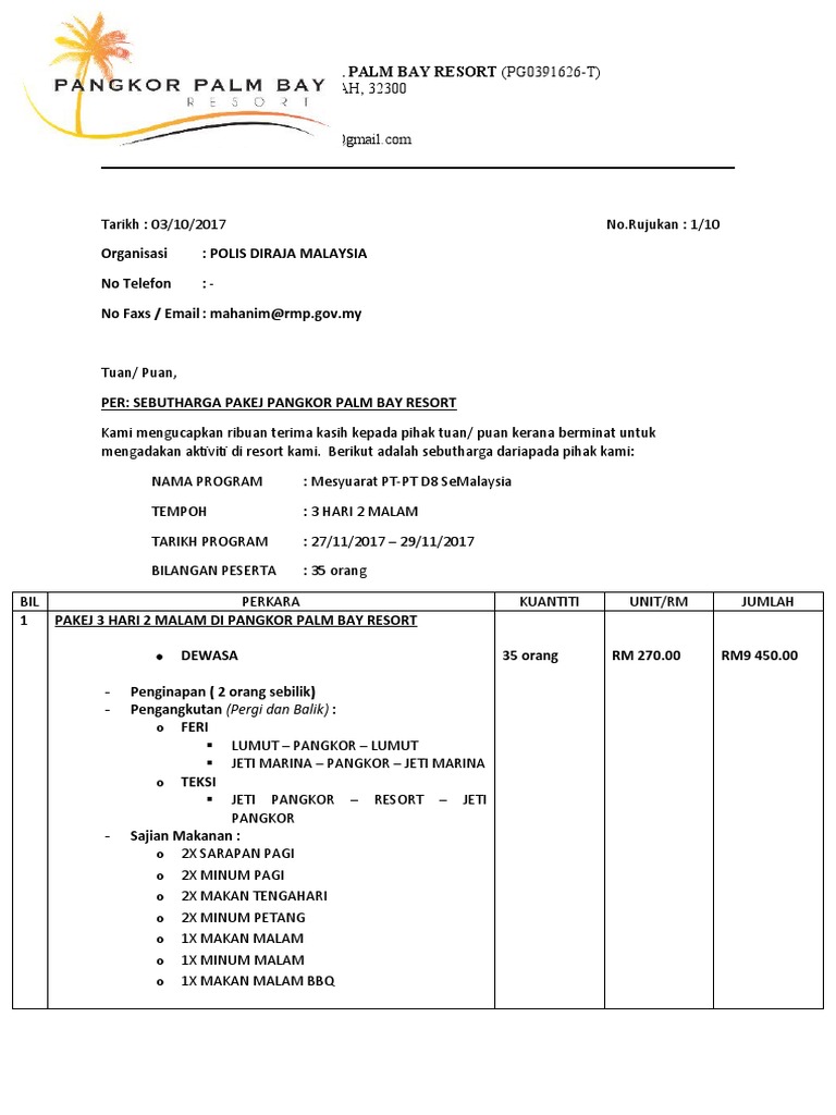 Sebutharga Pakej Pangkor Palm Bay Resort | PDF | Memasak, Makanan, & Anggur