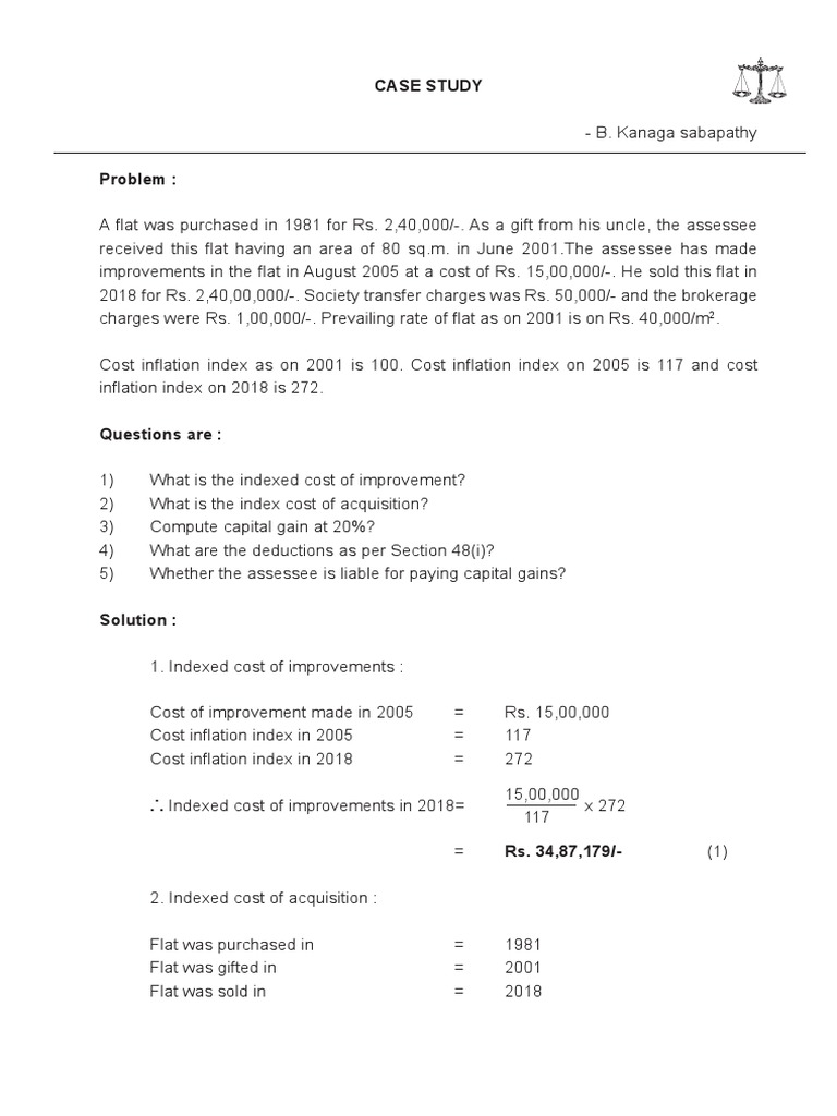 Case Study On Capital Gain | PDF | Capital Gain | Tax Deduction Case Study On Capital Gain | PDF | Capital Gain | Tax Deduction