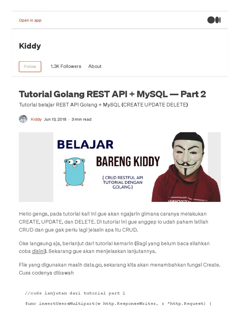 Tutorial Golang REST API + MySQL - Part 2 - by Kiddy - Medium | PDF