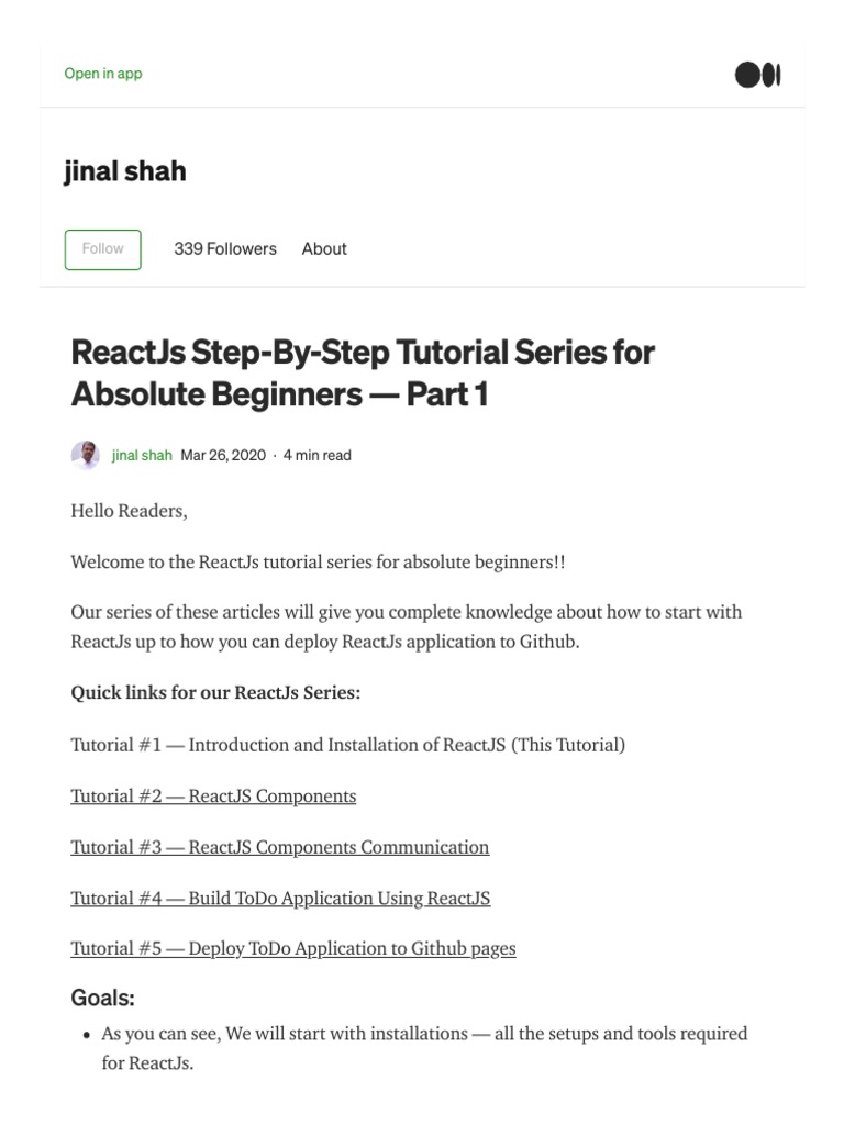 Reactjs Step By Step Tutorial Series For Absolute Beginners Part 1 By Jinal Shah Medium 