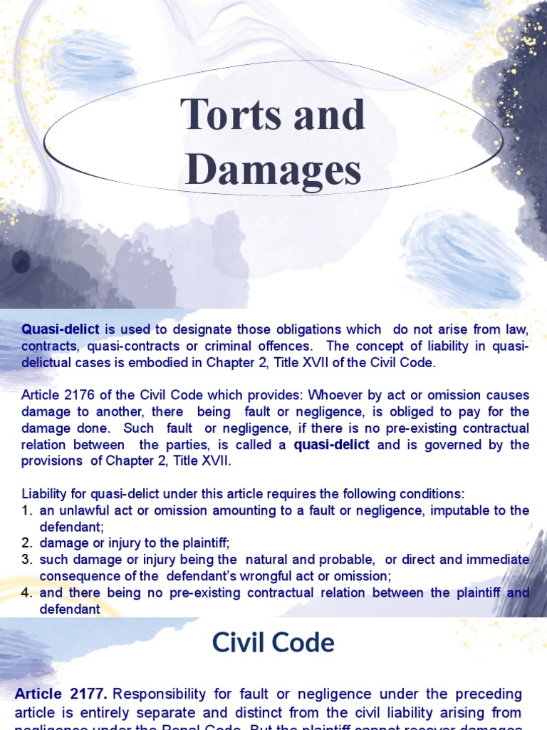 Civil Liability for Torts and Damages | PDF | Damages | Negligence