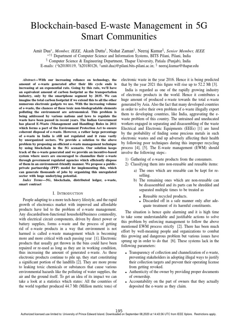 Blockchain-Based E-Waste Management in 5G Smart Communities | PDF ...