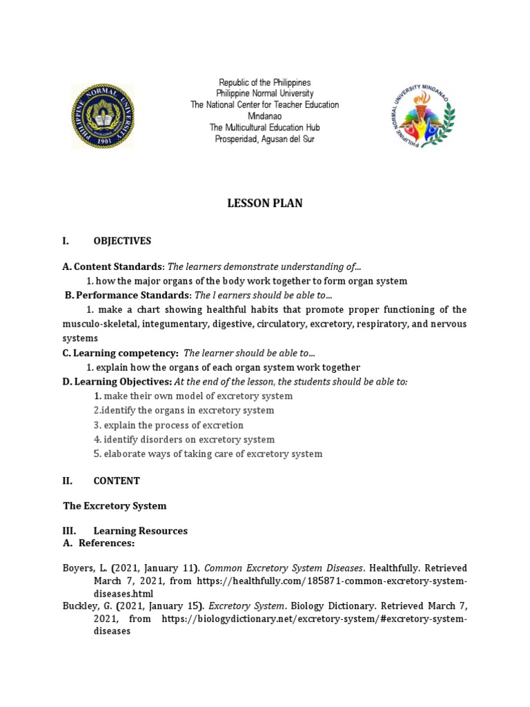 Excretory System Lesson Plan | PDF | Kidney | Urine