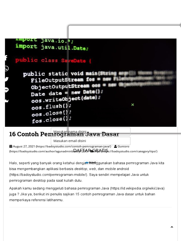 16 Contoh Pemrograman Java Dasar - Badoy Studio | PDF
