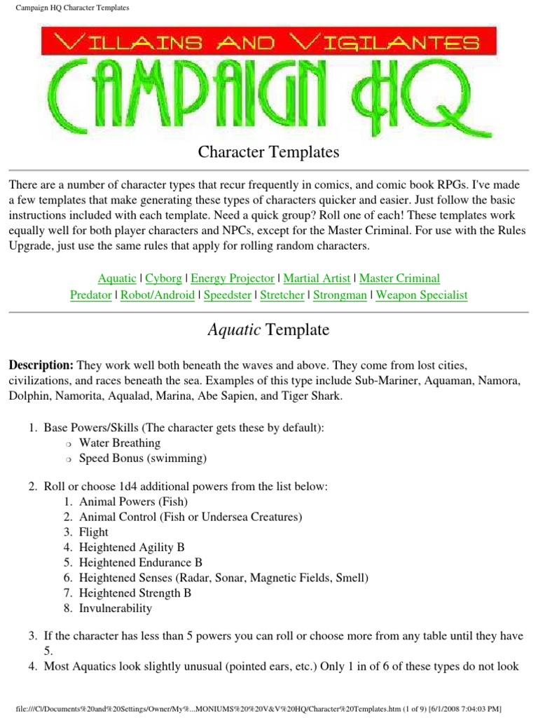 Villains & Vigilantes Character Templates | PDF | Cyborg