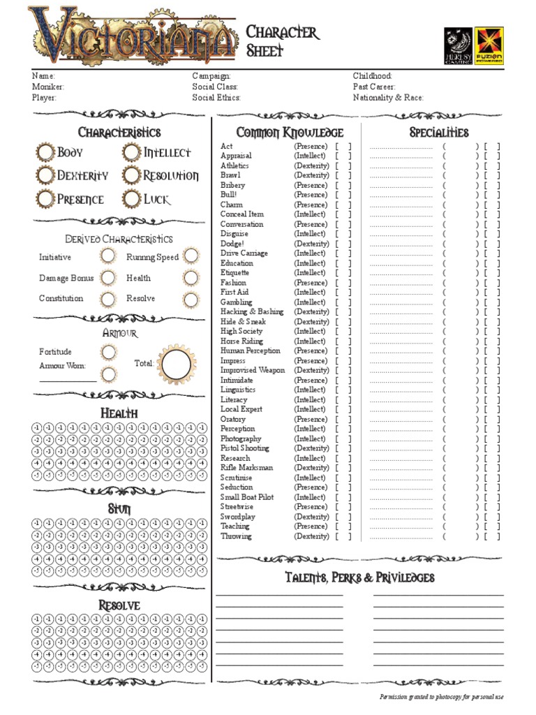 Victoriana G3 Character Sheet | PDF