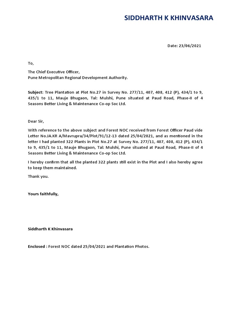 Tree Plantation Letter | PDF