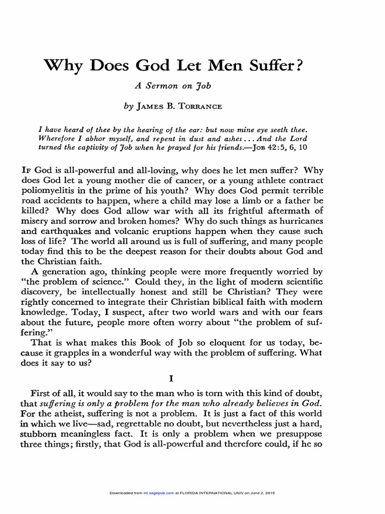 Why Suffering is Not Always Due to Sin: Lessons from the Book of Job ...