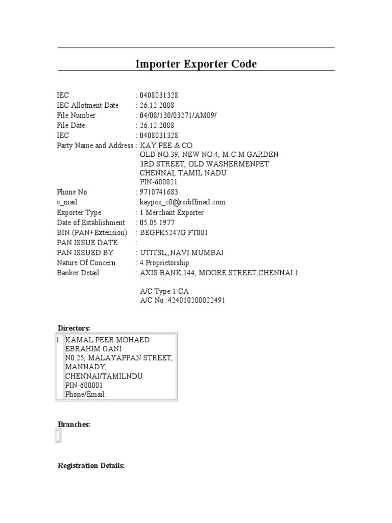 Importer Exporter Code: Directors | PDF | Finance & Money Management | Law