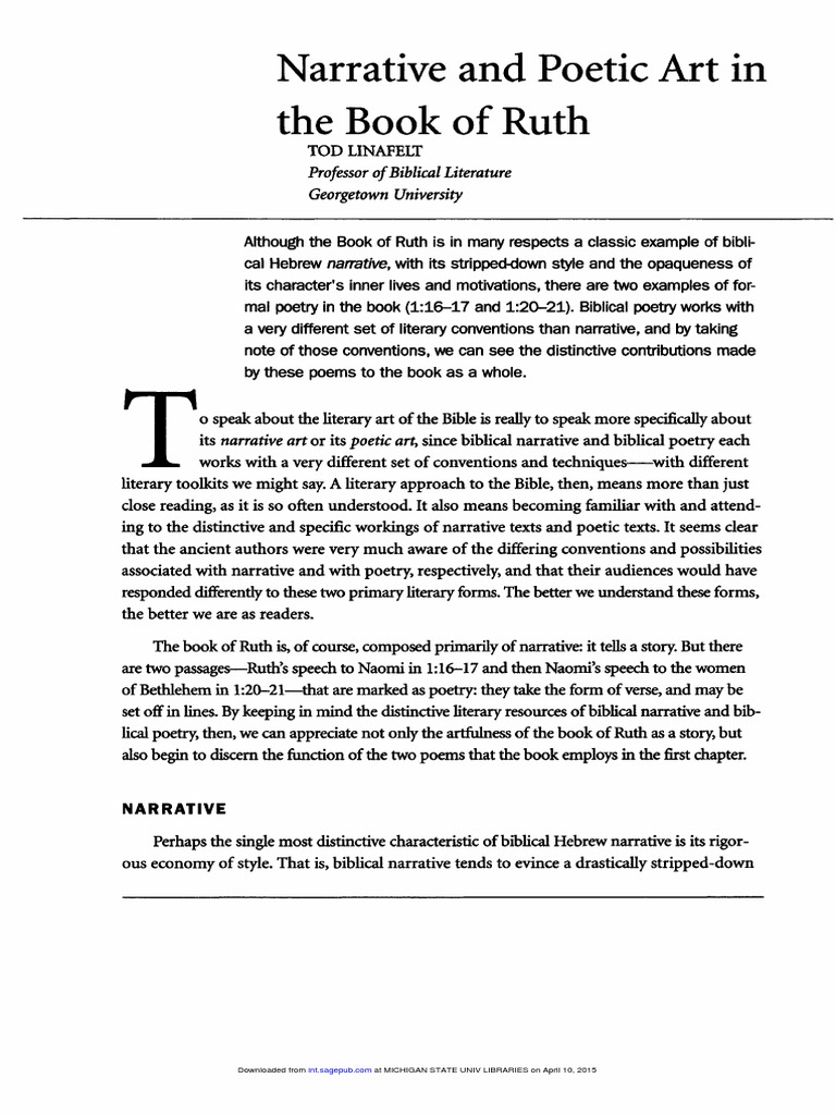Narrative and Poetic Art in The Book of Ruth | PDF | Ruth (Biblical ...