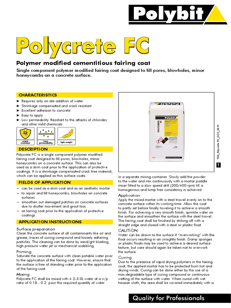 Polycrete FC: Polymer Modified Cementitious Fairing Coat | PDF ...