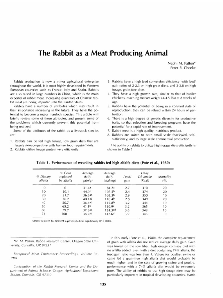 The Rabbit As A Meat Producing Animal | PDF | Nutrients | Meat