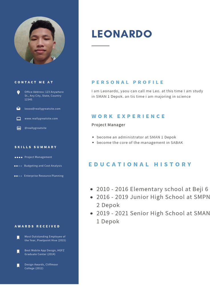 Navy Blue and Black Professional Resume | PDF | Art