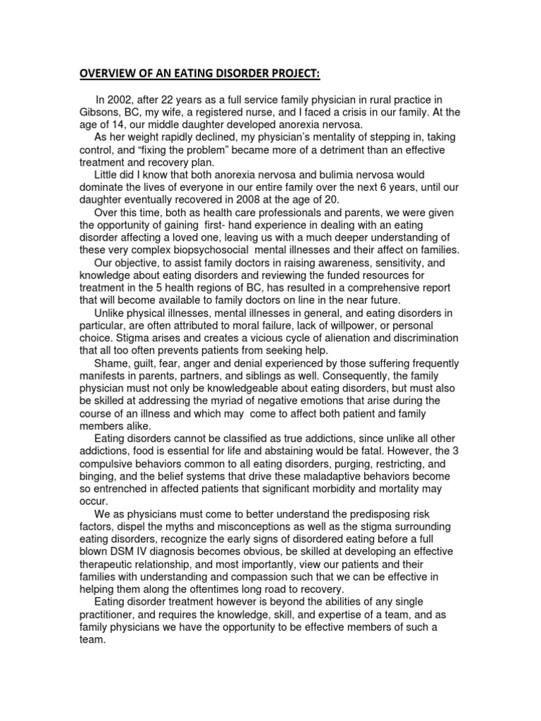 Overview of An Eating Disorder Project | PDF | Eating Disorder | Mental ...