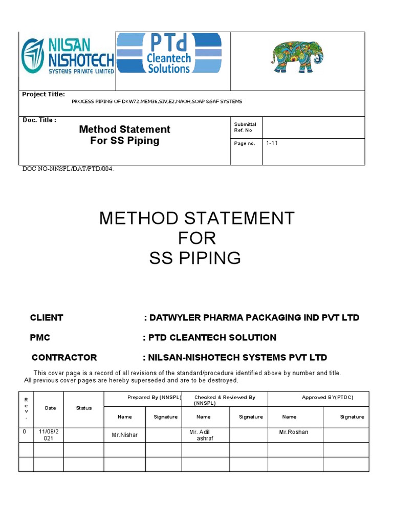 Method Statement for SS Piping Installation | PDF | Pipe (Fluid ...