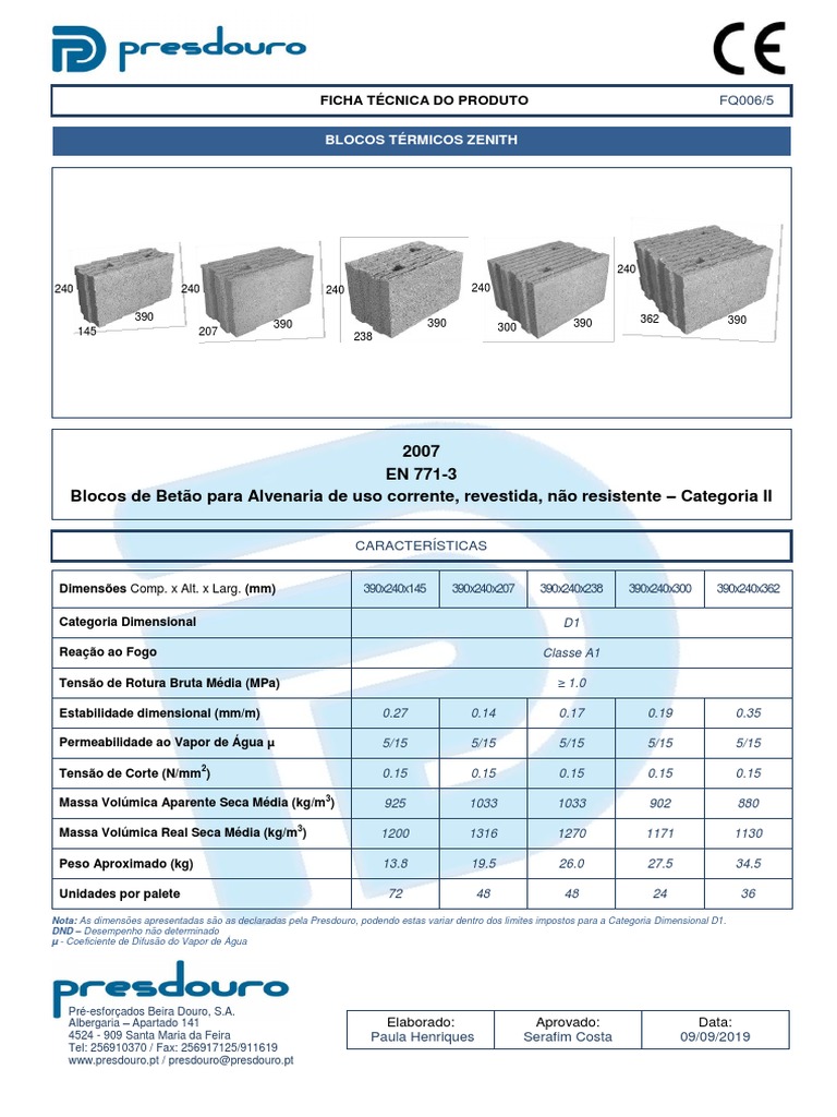 Ficha Técnica: Blocos Térmicos Zenith | PDF | Materiais