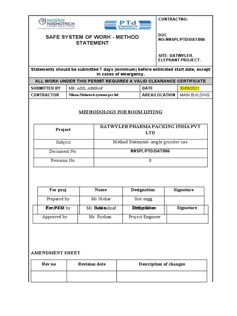 06 Method Sytatement For Grinder Work | PDF | Occupational Safety And ...