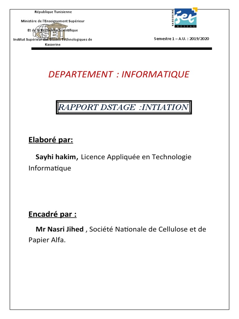 Page de Garde de Stage en Iset | PDF
