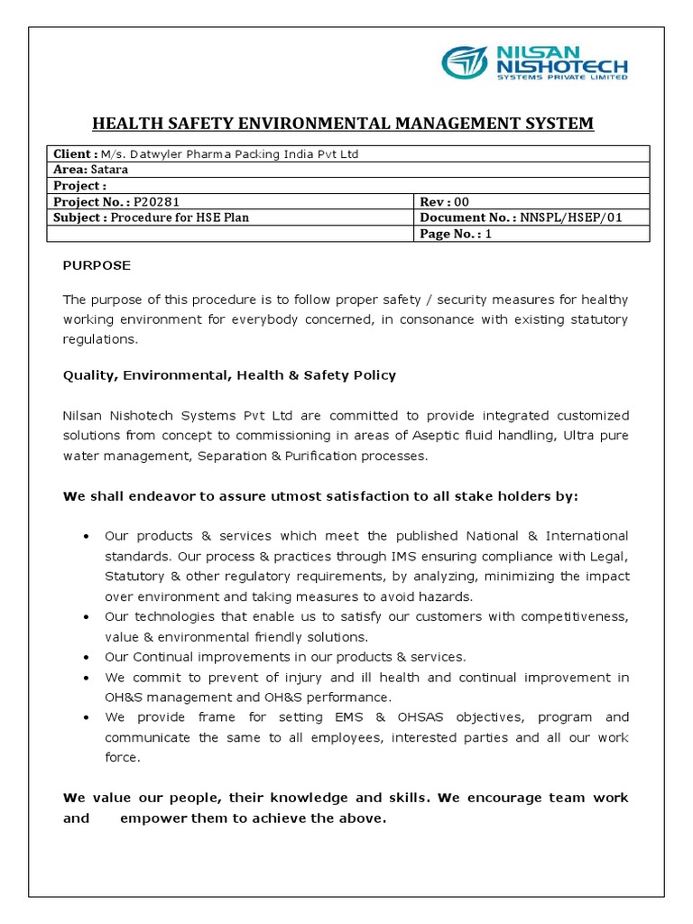 Health Safety Environmental Management System | PDF | Occupational ...