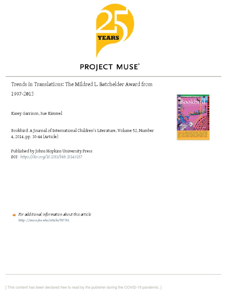Trends in Translations: The Mildred L. Batchelder Award From 1997-2013 ...