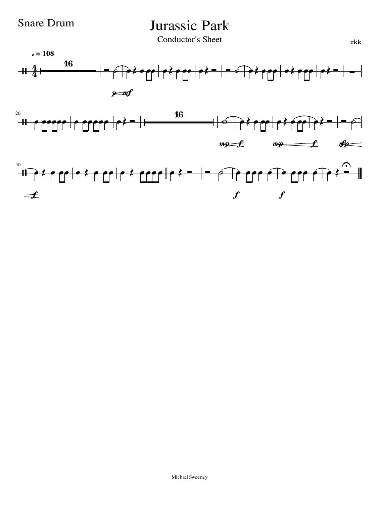 Jurassic Park-Snare Drum | PDF