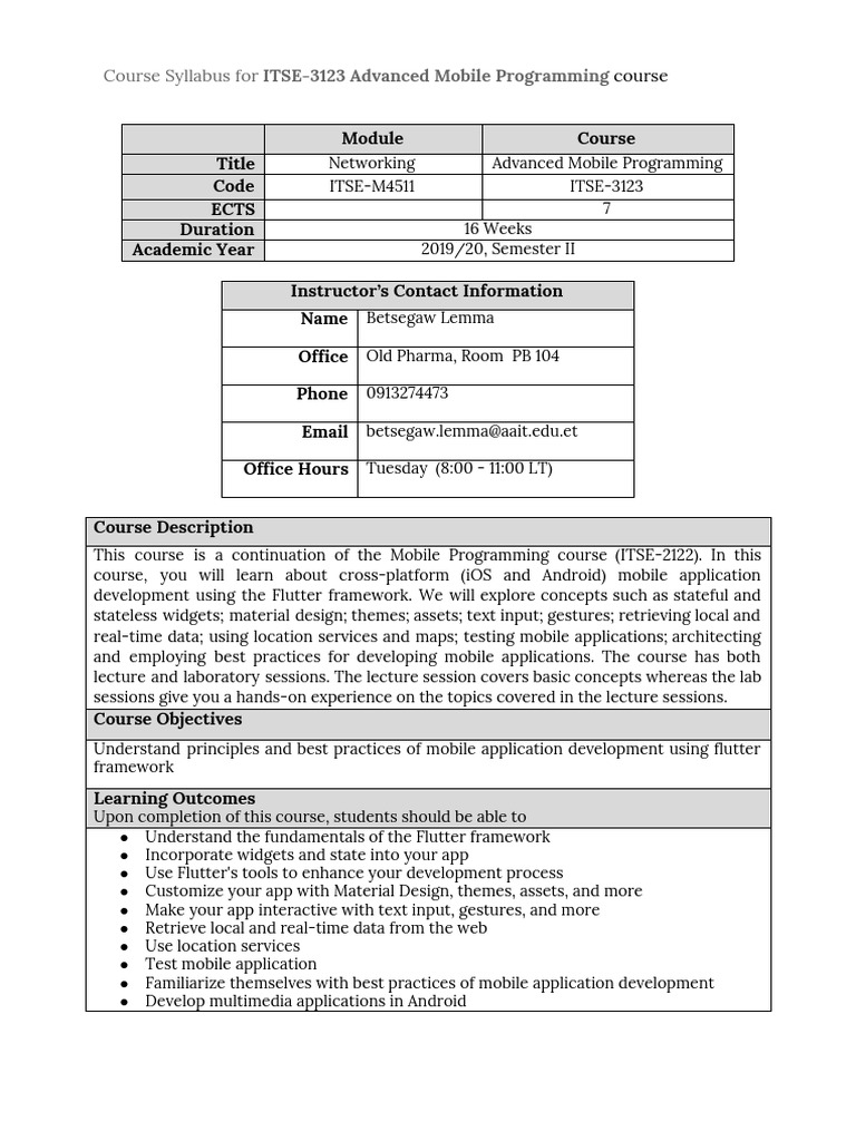 ITSE3123 Advanced Mobile Programming Flutter | PDF | Mobile App | Application Software