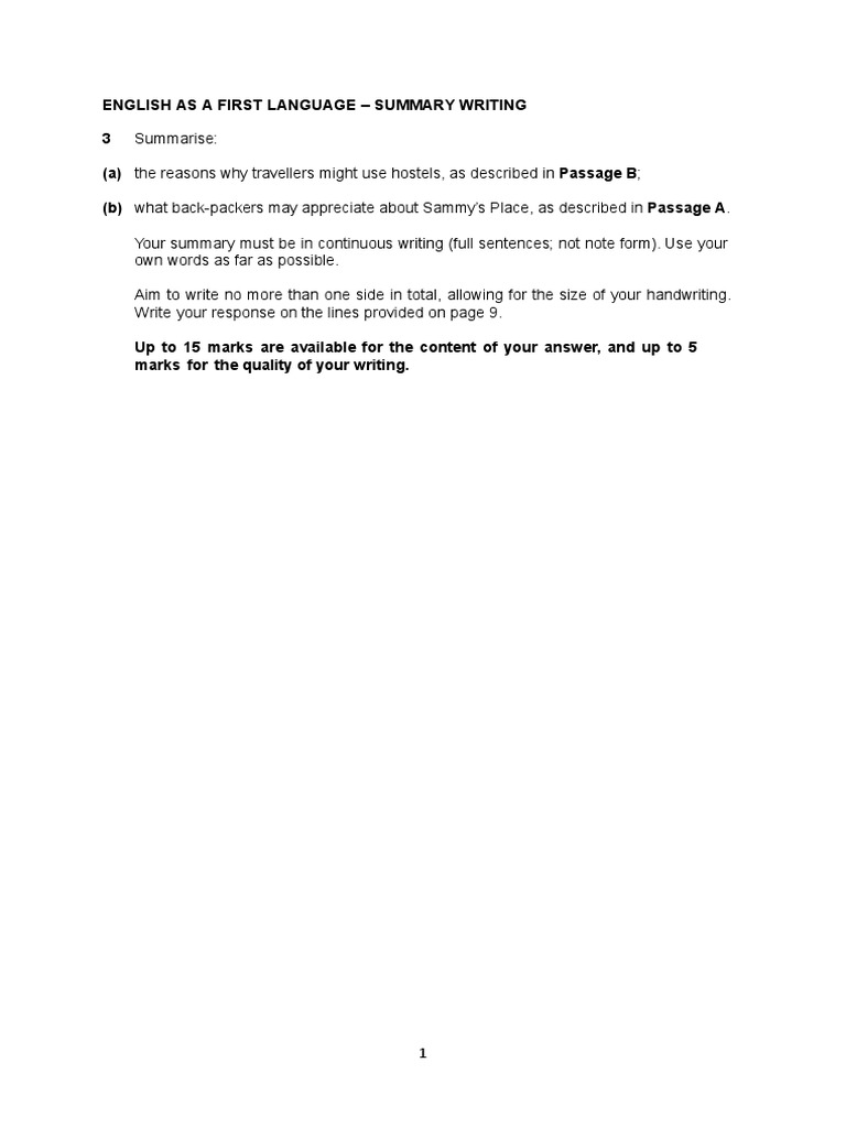 IGCSE Summary Writing Guide | PDF | Hostel