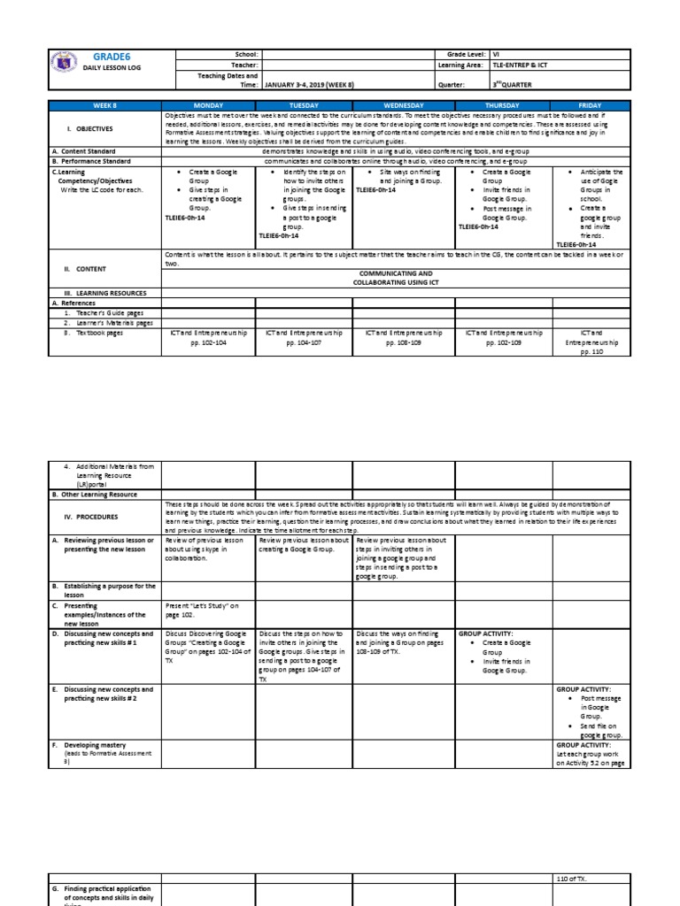 Grade 6 TLE-ENTREP & ICT Lesson Plan | PDF | Educational Technology ...