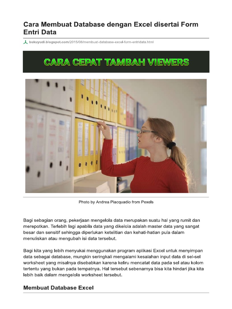 Cara Membuat Database Dengan Excel Disertai Form Entri Data | PDF