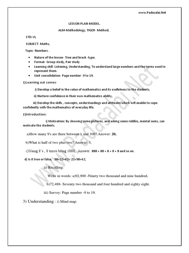 6th Maths Lesson Plan | PDF | Mathematics | Pedagogy