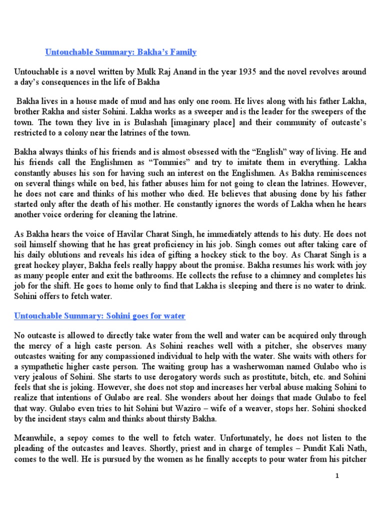Untouchable Summary | PDF | Mahatma Gandhi
