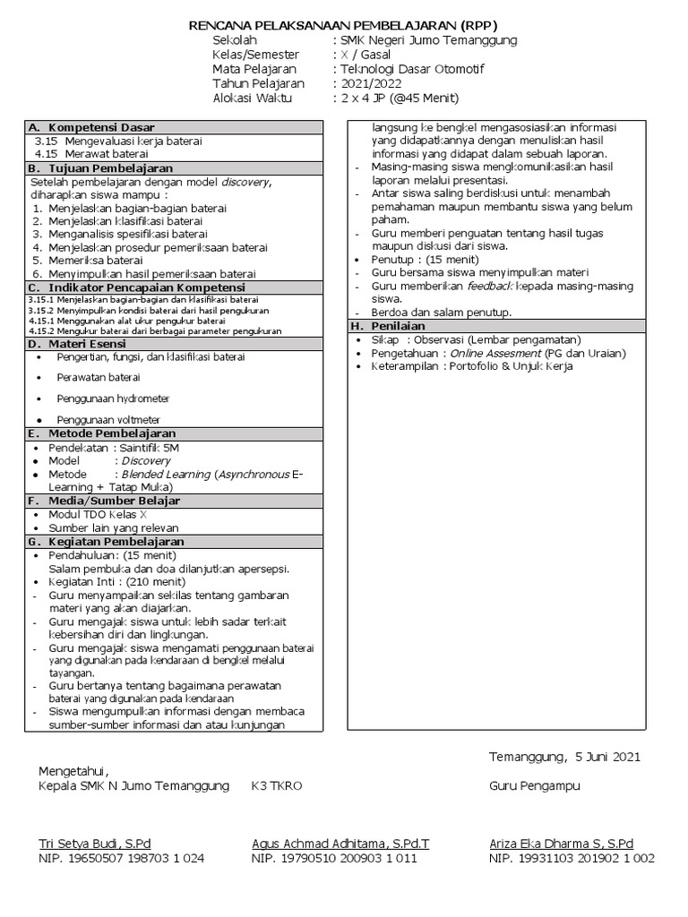 RPP KD 3.15 (Teori) OP | PDF