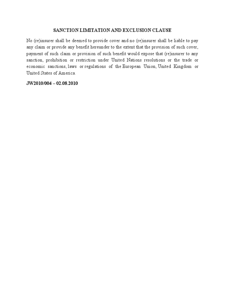 Sanction Limitation and Exclusion Clause | PDF