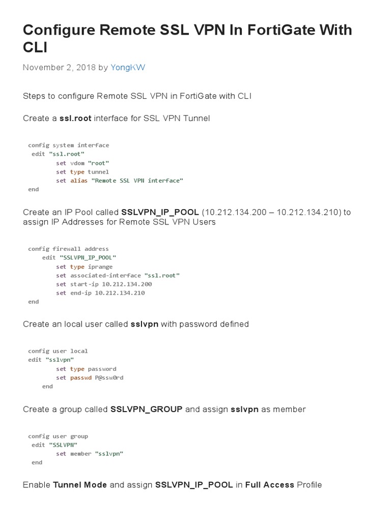 Configure Remote SSL VPN in FortiGate With CLI | PDF | Transport Layer Security | Virtual ...