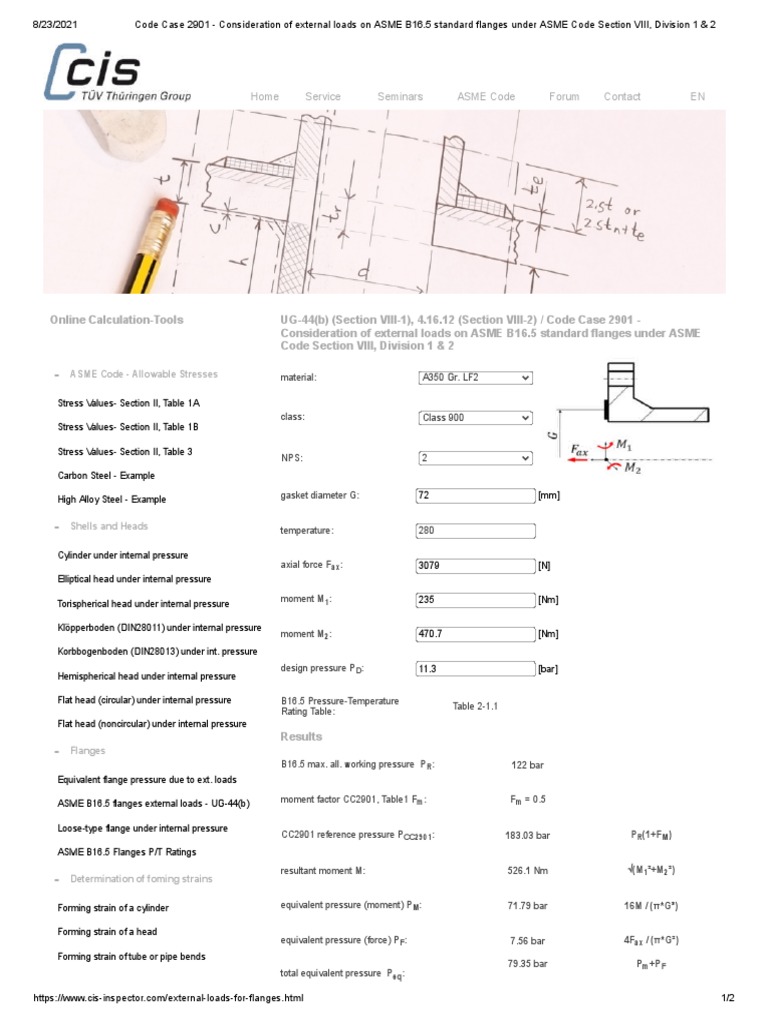 Code Case 2901 - Consideration of External Loads On ASME B16.5 Standard Flanges Under ASME Code ...