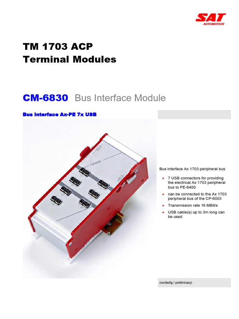 TM 1703 ACP Terminal Modules: Bus Interface Module | PDF | Usb ...