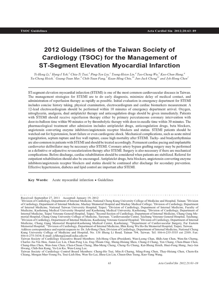 Taiwan STEMI Management Guidelines | PDF | Myocardial Infarction ...