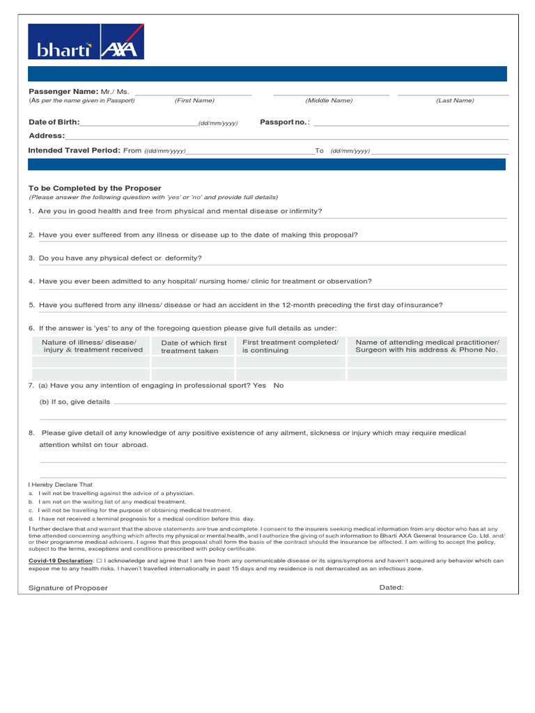 AXA-Self Declaration Form | PDF | Physician | Clinical Medicine