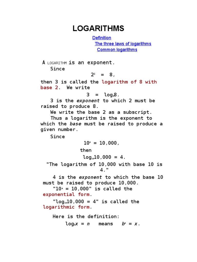 LOGARITHMS | PDF | Logarithm | Exponentiation