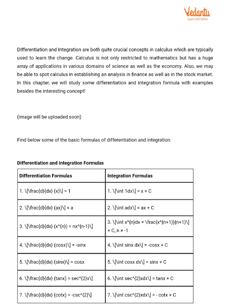 Differentiation and Integration Formula | PDF