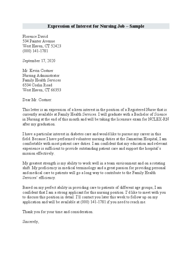 Expression of Interest For Nursing Job | PDF | Career & Growth | Self ...