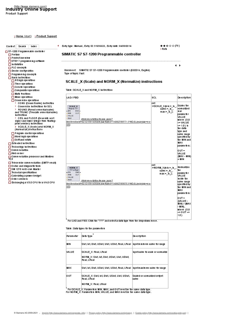 SCALE - X (Scale) and NORM - X (Normalize) Instructions - SIMATIC S7 S7 ...