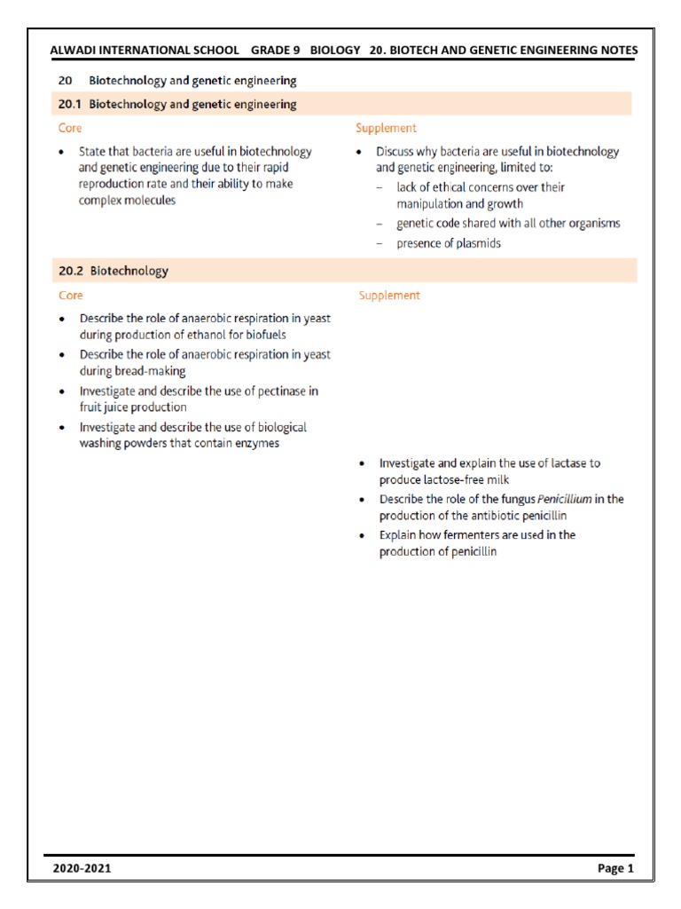 Alwadi International School Grade 9 Biology 20. Biotech and Genetic ...