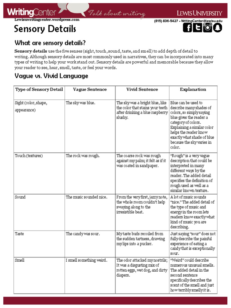 Sensory Details Resources Final Update 1 1 | PDF | Adverb | Adjective
