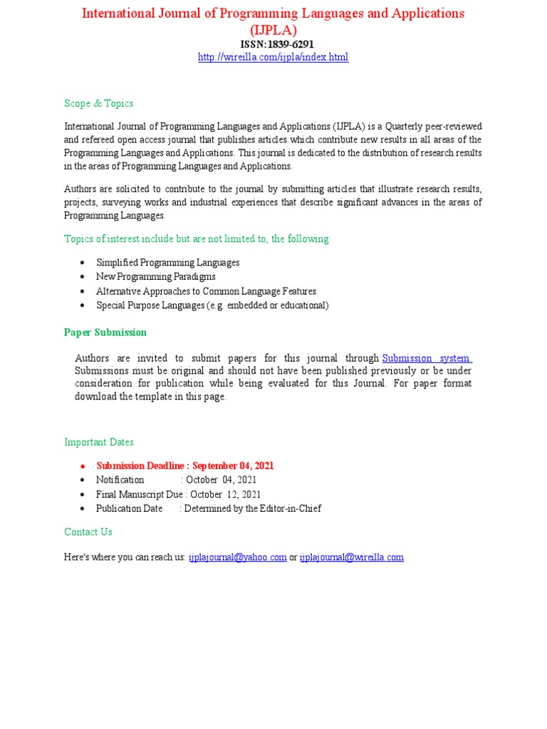 International Journal of Programming Languages and Applications (IJPLA ...
