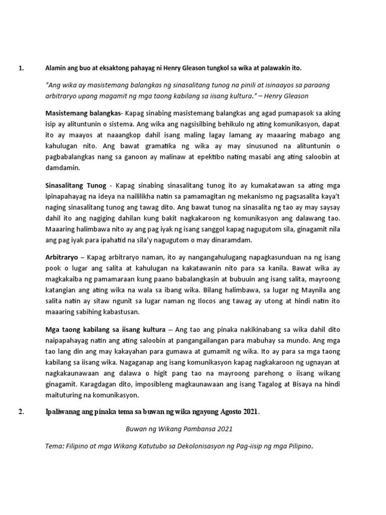 Kahulugan NG Wika para Kay Henry Gleason | PDF