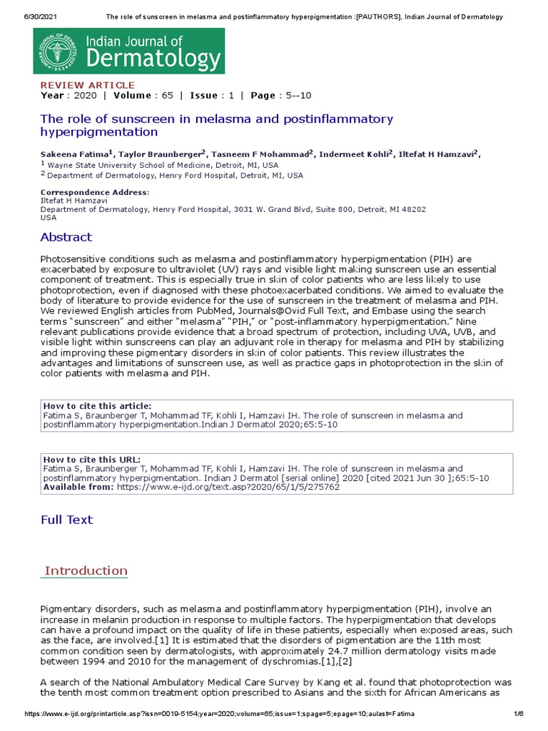 The Role of Sunscreen in Melasma and Postinflammatory Hyperpigmentation ...